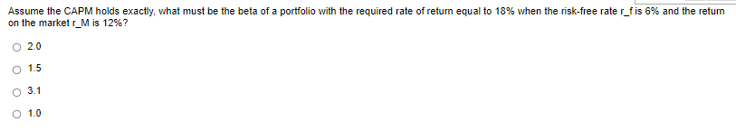 Solved Assume the CAPM holds exactly, what must be the beta | Chegg.com