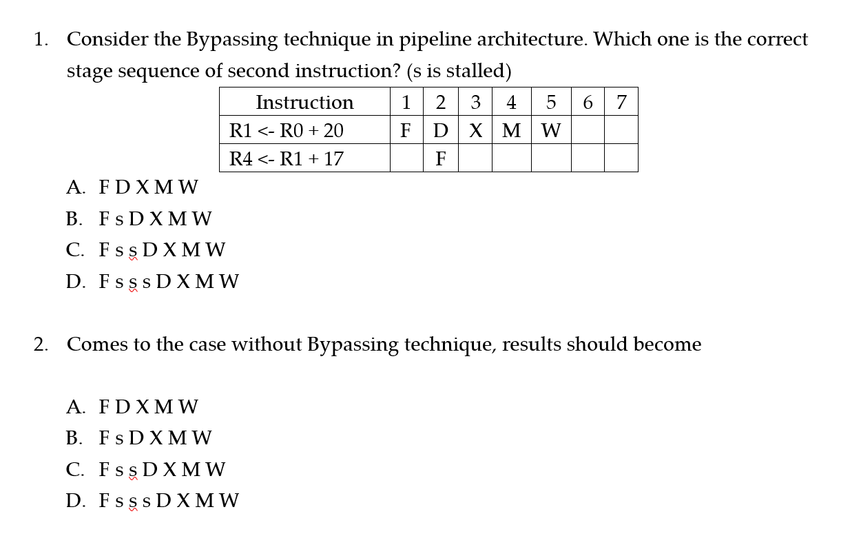 Solved 1. Consider the Bypassing technique in pipeline | Chegg.com