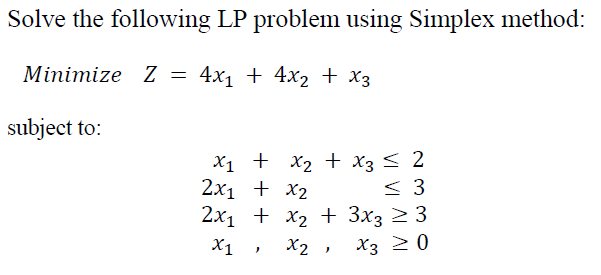 Solved Solve the following LP problem using Simplex method: | Chegg.com