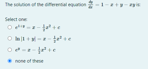 Solved The solution of the differential equation = 1-2 + y - | Chegg.com