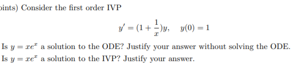 Solved ints) Consider the first order IVP v' = (, 1+ -)y, | Chegg.com
