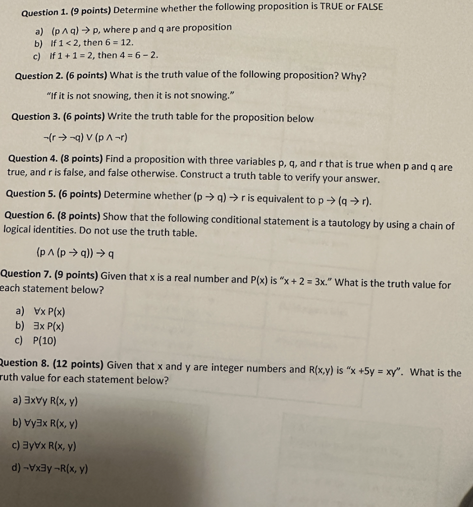 Solved Question 1. (9 points) Determine whether the | Chegg.com