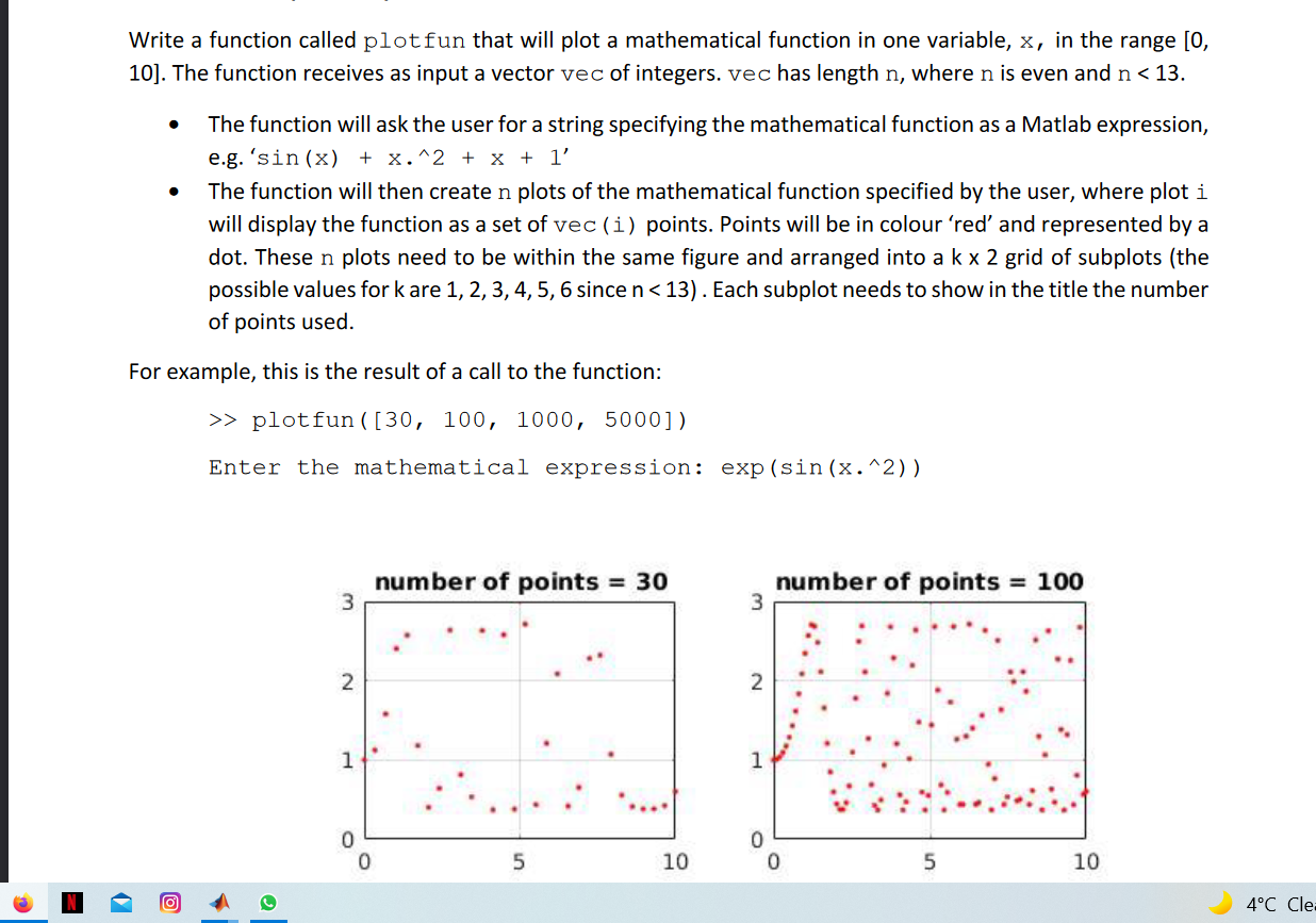 Solved Write a function called plotfun that will plot a | Chegg.com