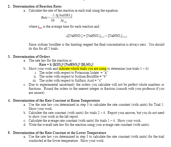 Solved 2. Determination of Reaction Rates a. Calculate the | Chegg.com