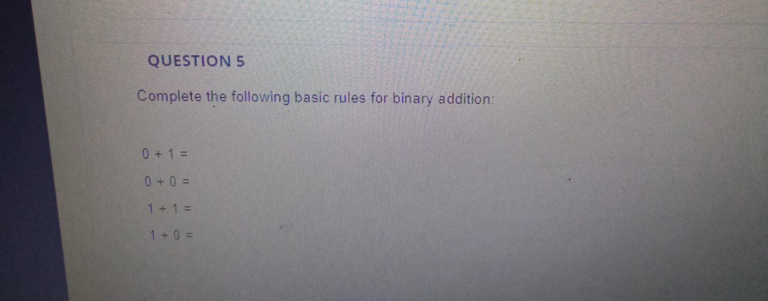 Solved QUESTION 5 Complete the following basic rules for | Chegg.com