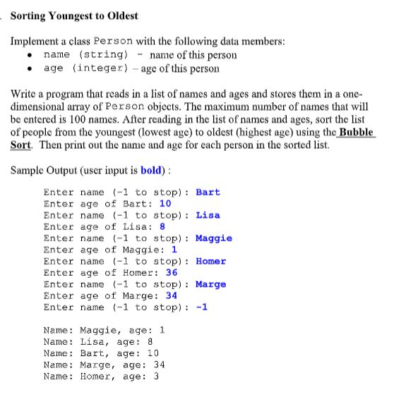 Solved - Sorting Youngest to Oldest Implement a class Person | Chegg.com