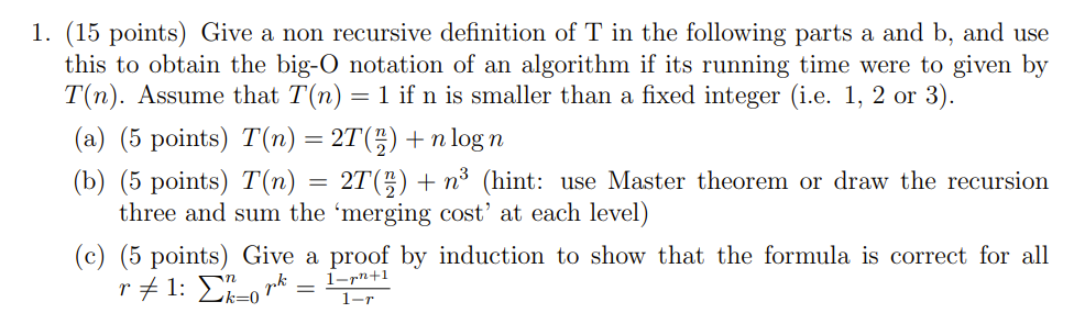 Solved 1. (15 points) Give a non recursive definition of T | Chegg.com