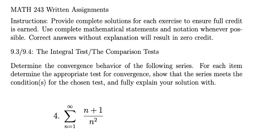 Solved MATH 243 Written Assignments Instructions: Provide | Chegg.com