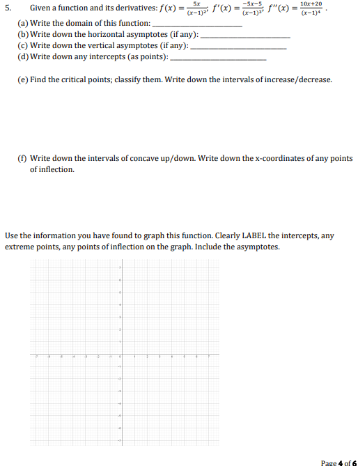 Solved 5. Given a function and its derivatives: | Chegg.com