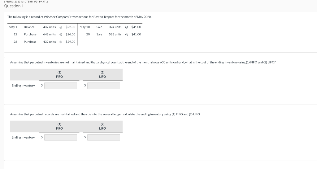 Solved SPRING 2023 MIDTERM \#2- PART 2 Question 1 The | Chegg.com
