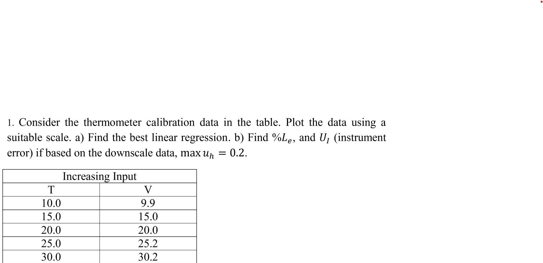 Solved 1. Consider the thermometer calibration data in the | Chegg.com