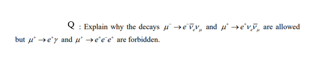 Solved Q : Explain why the decays μ−→e−VˉeVμ and μ+→e+veVˉμ | Chegg.com