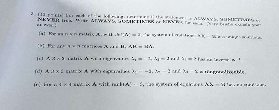 Solved 3. (10 points) For each of the following, determine | Chegg.com
