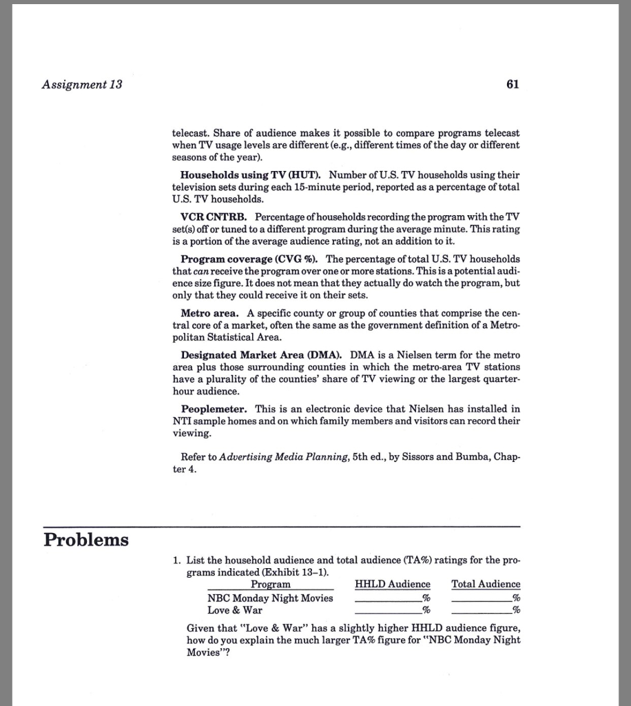 Assignment 13 Understanding Television Ratings | Chegg.com
