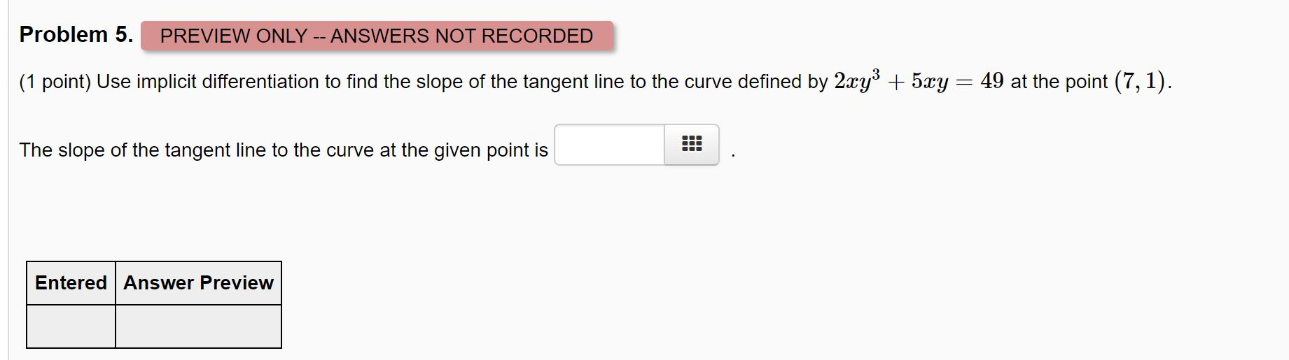 Solved Problem 5. PREVIEW ONLY -- ANSWERS NOT RECORDED (1 | Chegg.com