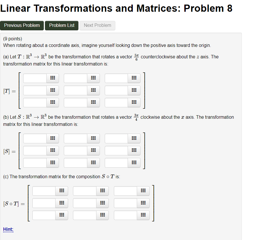 Solved Linear Transformations and Matrices: Problem 8 (9 | Chegg.com