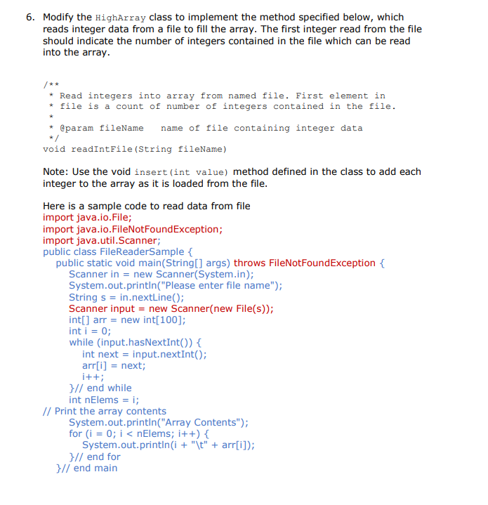 Solved 6. Modify the HighArray class to implement the method | Chegg.com