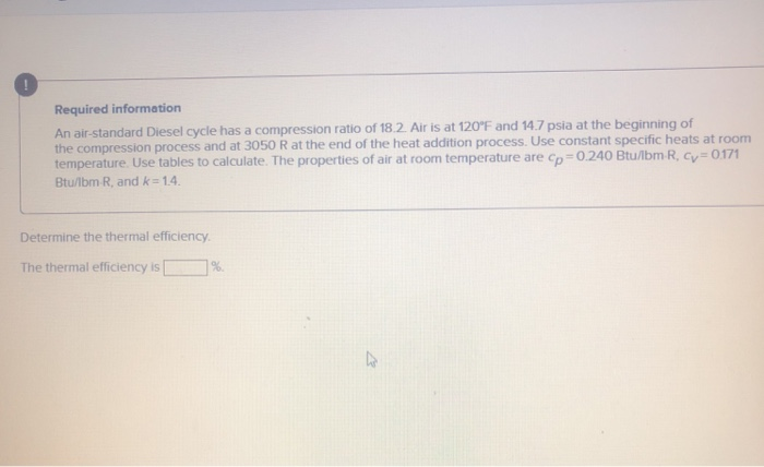 Solved Required information An air-standard Diesel cycle has | Chegg.com