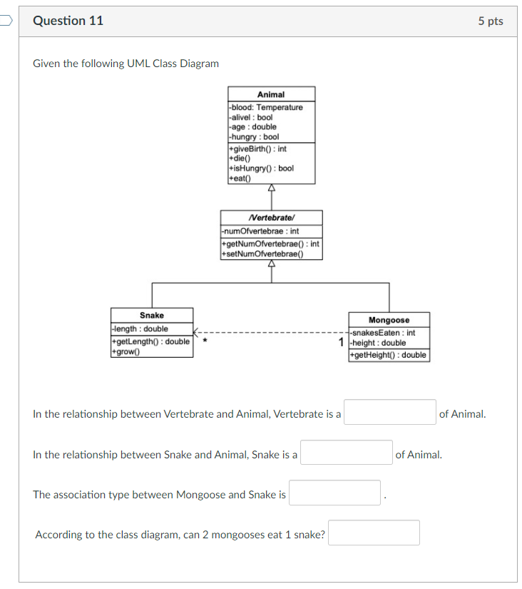 Solved Question 11 5 pts Given the following UML Class | Chegg.com