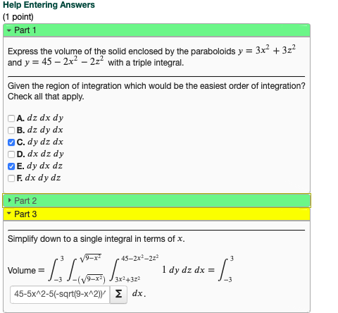 Solved Help Entering Answers (1 point) - Part 1 Express the | Chegg.com