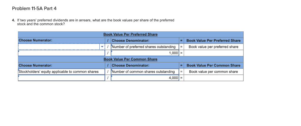 Solved Problem 11-5A Computation of book values and dividend | Chegg.com