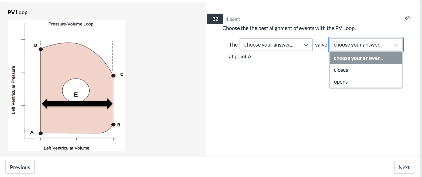 Solved PV Loop 32 Pressure-Volume Loop 1 point Choose the | Chegg.com