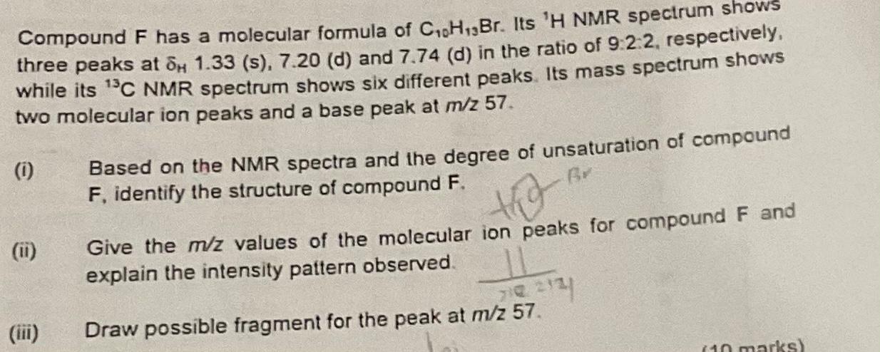 Solved Compound F has a molecular formula of CiH,,Br. Its 'H | Chegg.com