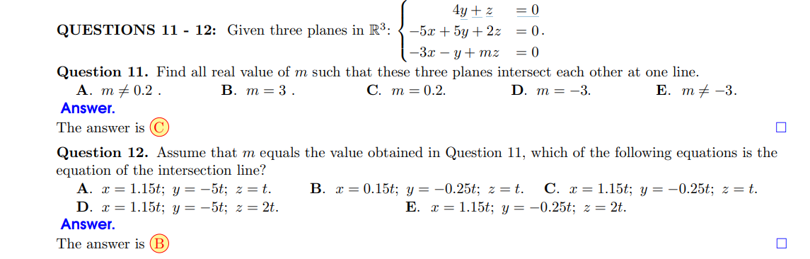 Solved QUESTIONS 11 - 12: Given three planes in | Chegg.com