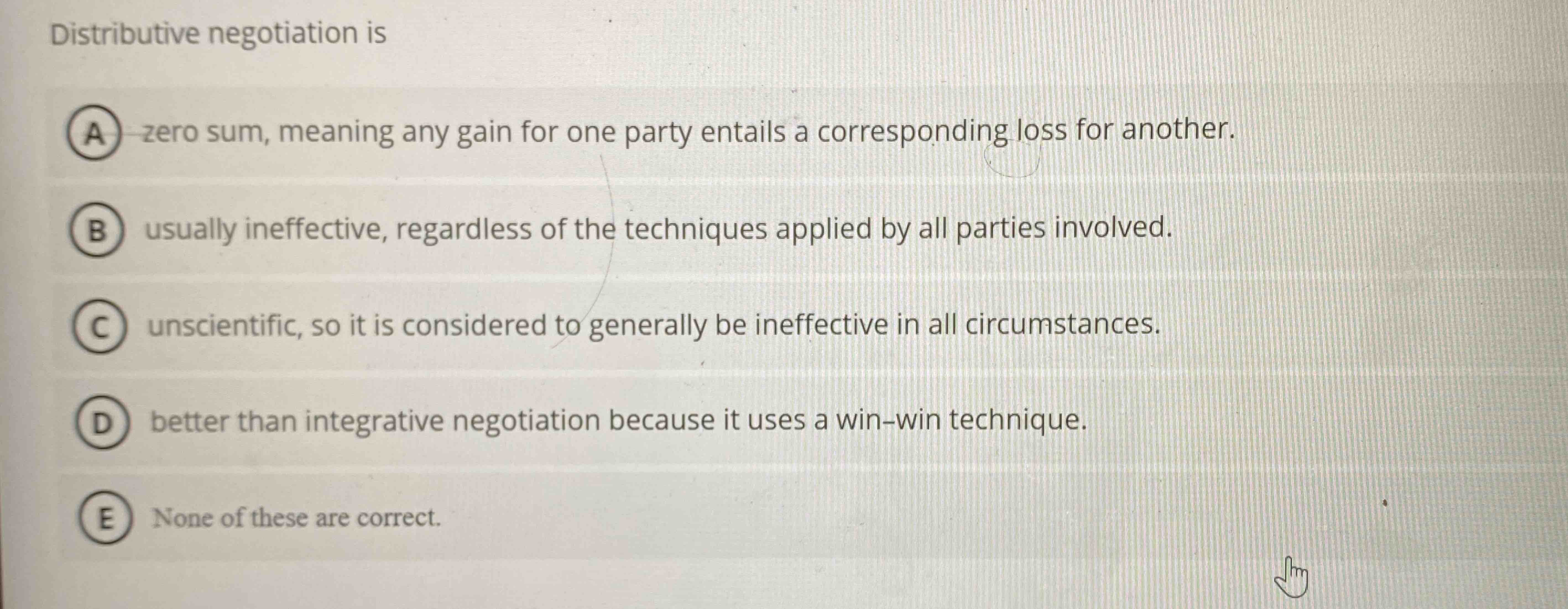 Solved Distributive negotiation iszero sum, meaning any gain | Chegg.com