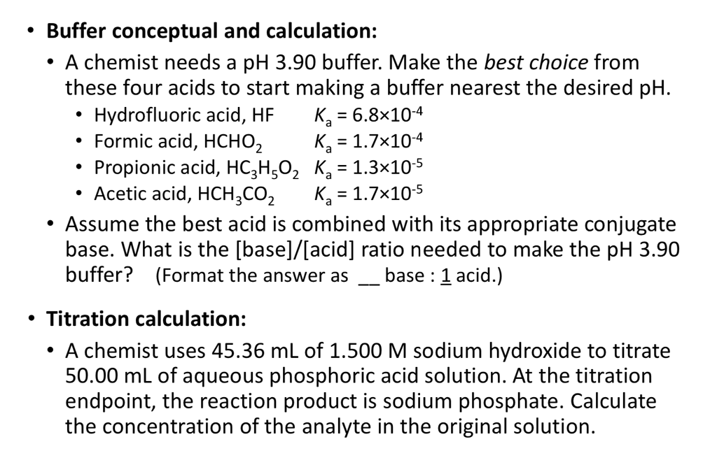 Solved Buffer conceptual and calculation: A chemist needs a | Chegg.com