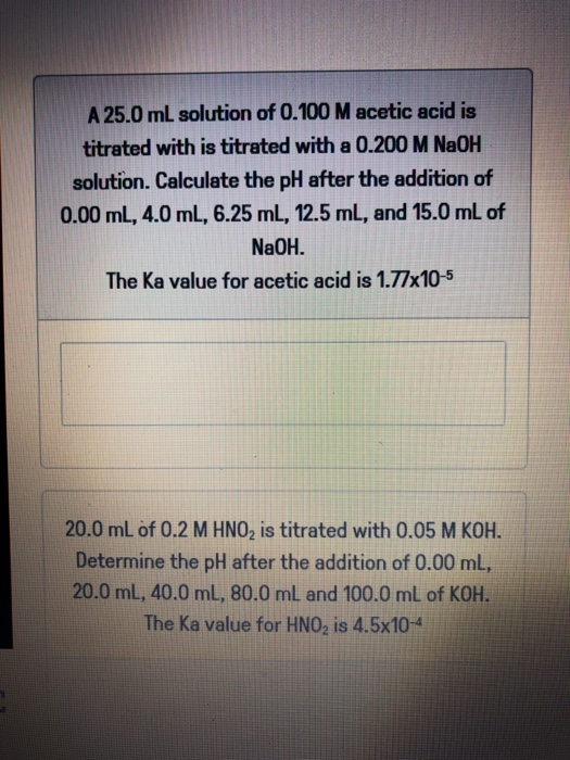Solved A 25.0 mL solution of 0.100 M acetic acid is titrated | Chegg.com