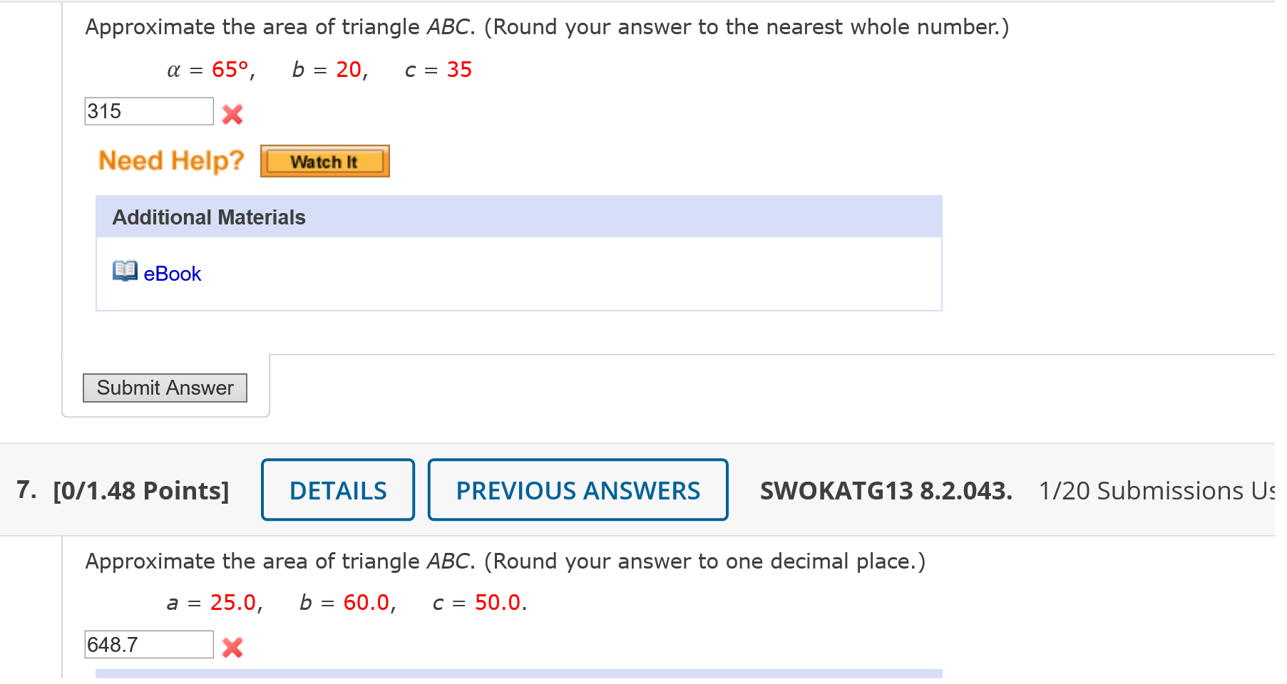 Solved Approximate the area of triangle ABC. (Round your | Chegg.com