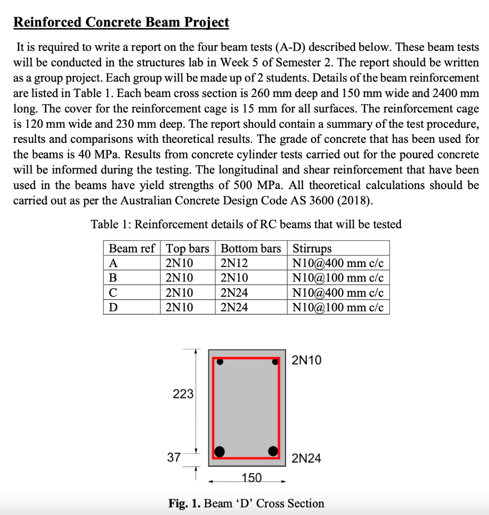Solved Reinforced Concrete Beam Project It is required to | Chegg.com