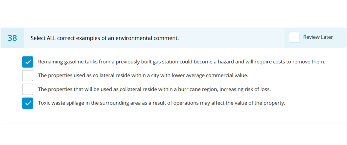 Solved 38 Select ALL correct examples of an environmental | Chegg.com