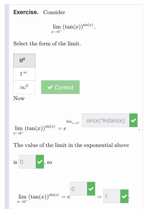 Solved Exercise. Consider lim (tan(i() Select the form of | Chegg.com