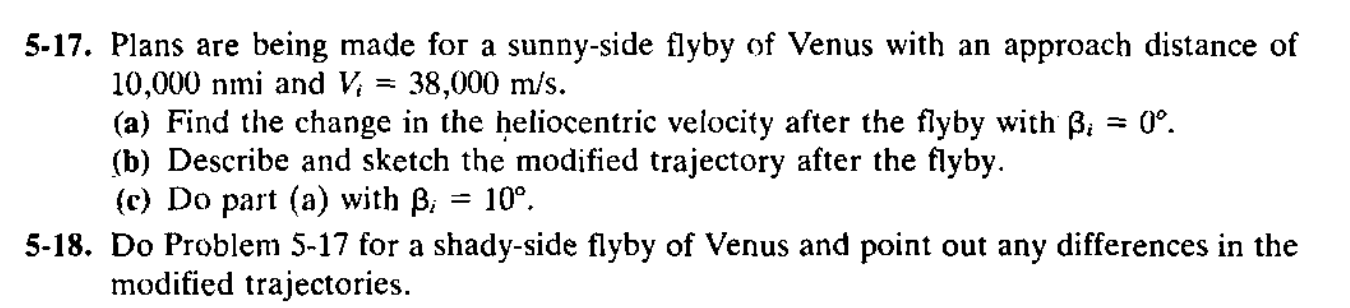Solved 5-17. Plans are being made for a sunny-side flyby of | Chegg.com