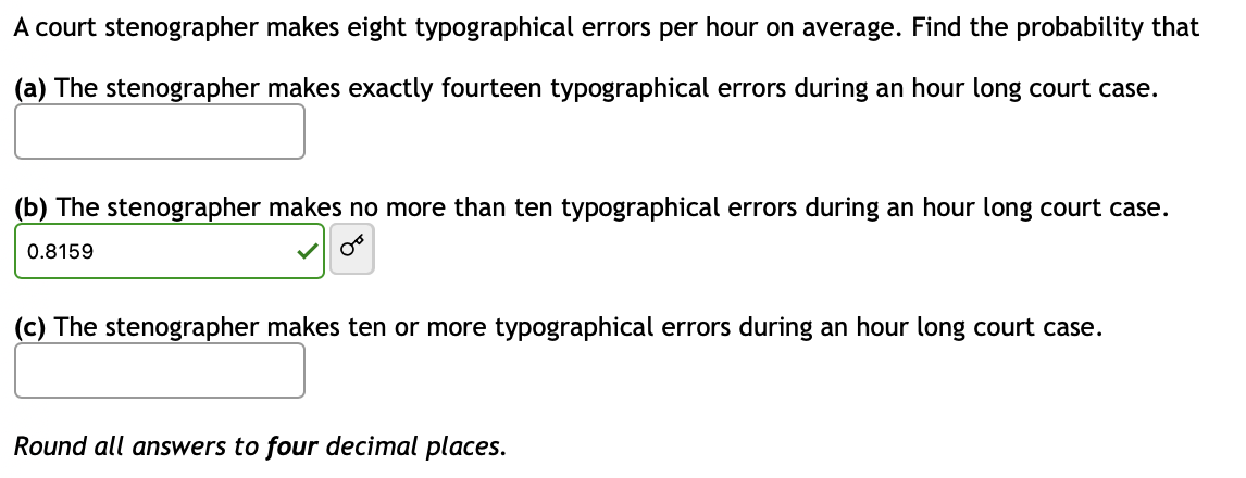 Solved A court stenographer makes eight typographical errors | Chegg.com