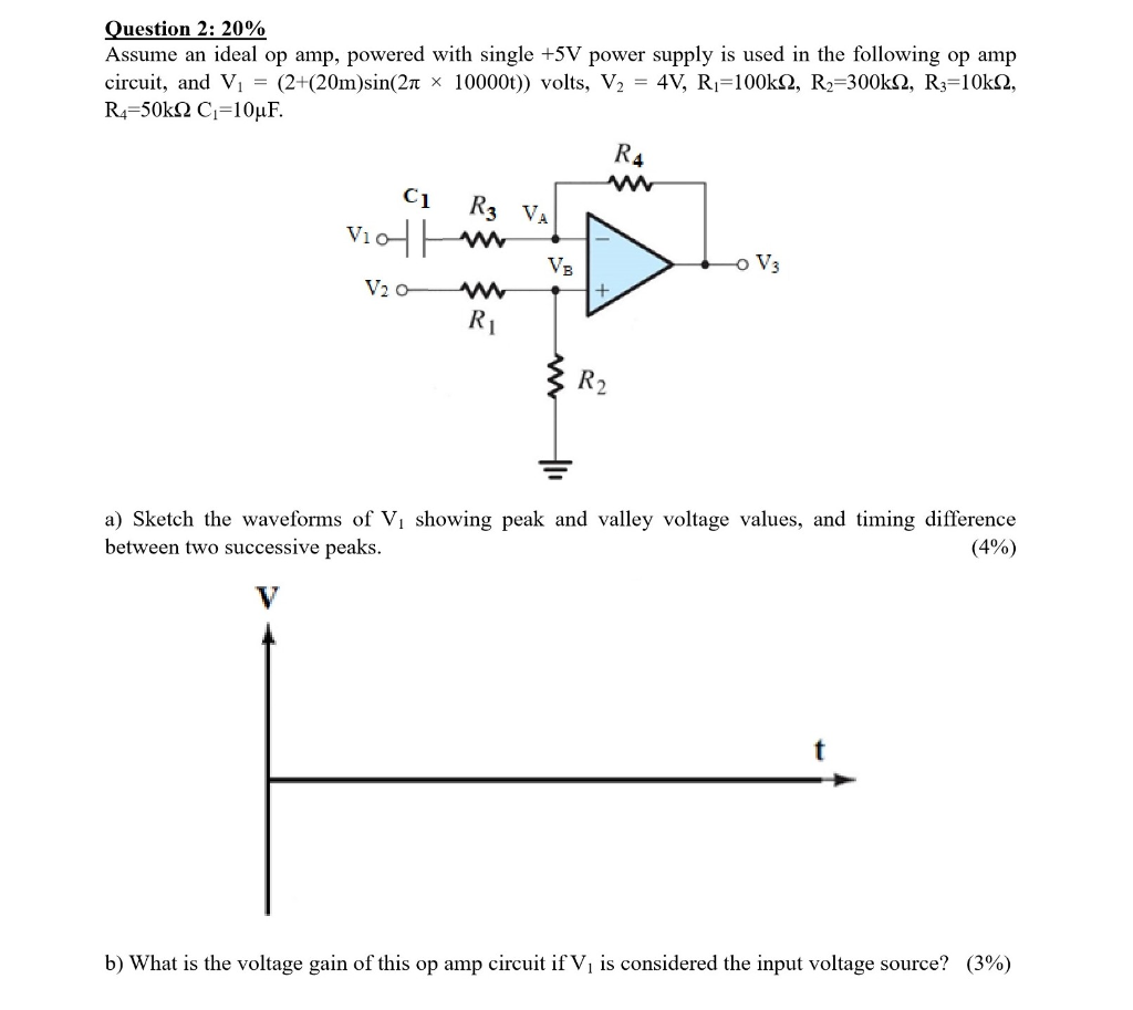 Solved Question 2: 20% Assume an ideal op amp, powered with | Chegg.com Solved Question 2: 20% Assume an ideal op amp, powered with | Chegg.com