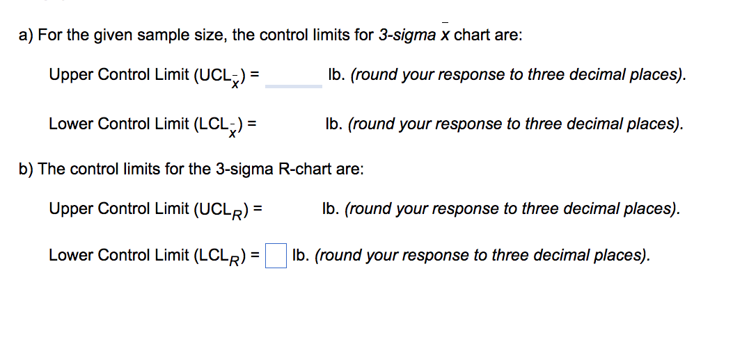 Solved a) For the given sample size, the control limits for | Chegg.com