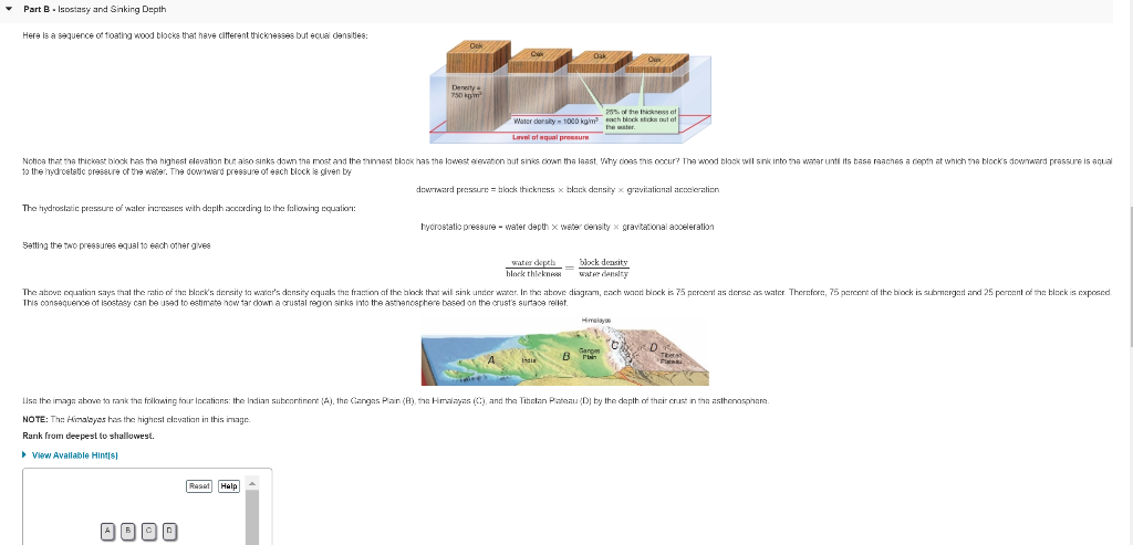 Solved Part B Isostasy and Sinking Depth Here is a sequence | Chegg.com