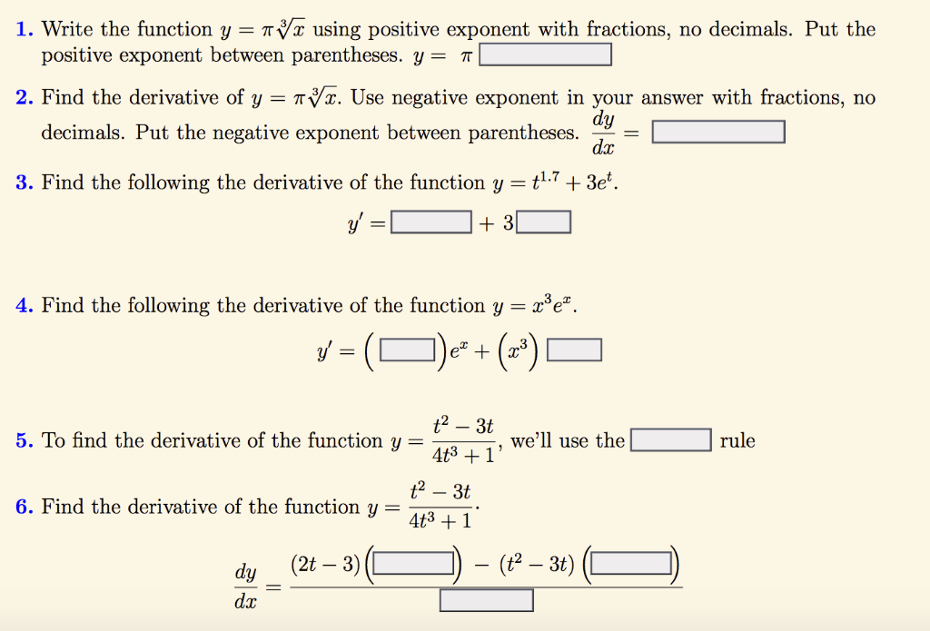 Solved Tusing positive exponent with fractions, no decimals. | Chegg.com