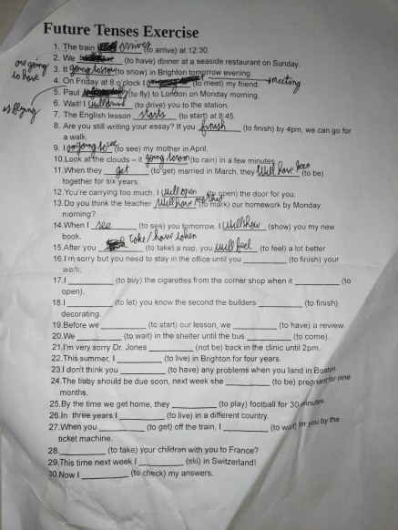 Future Tenses Exercise 1. The train 2. We bd arrive) | Chegg.com