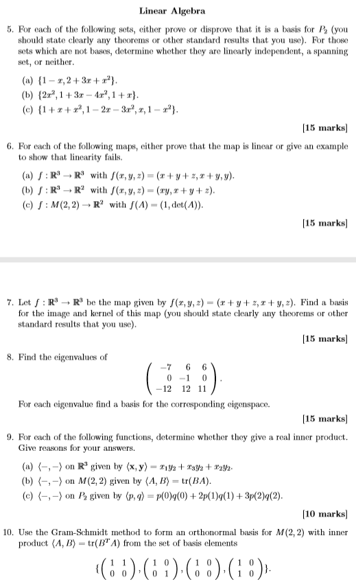 Solved Linear Algebra 5. For each of the following sets, | Chegg.com