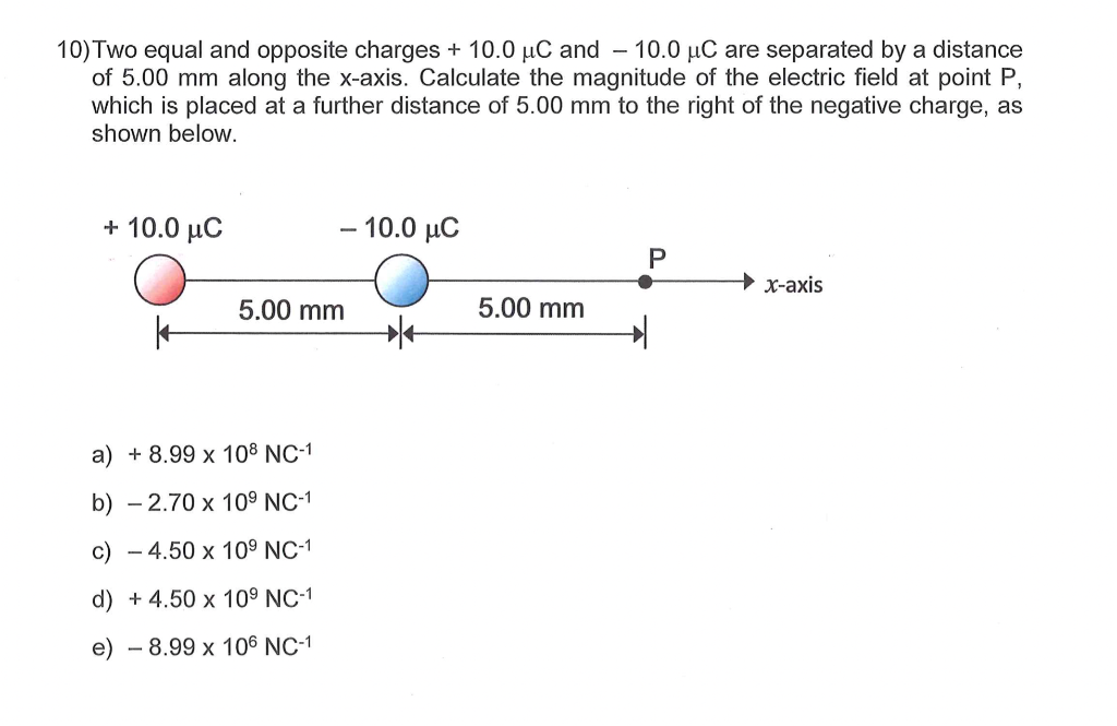 Solved Two equal and opposite charges + 10.0 µC and - 10.0 | Chegg.com