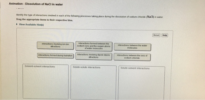 Solved Animation - Dissolution of NaCI in water dentify the | Chegg.com