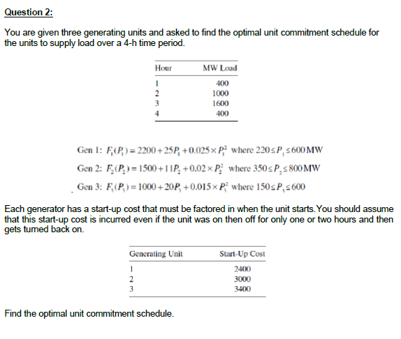 Solved Question 2: You are given three generating units and | Chegg.com