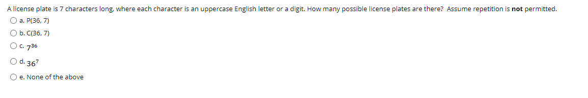 Solved A license plate is 7 characters long, where each | Chegg.com