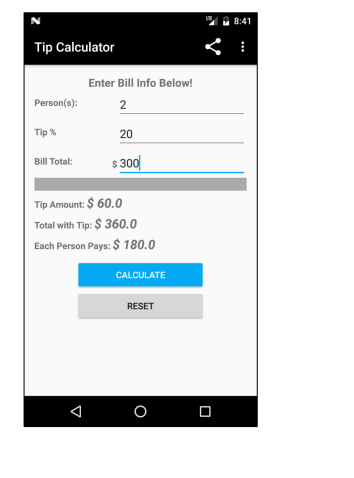 Solved N 8:41 Tip Calculator Enter Bill Info Below! 2 | Chegg.com