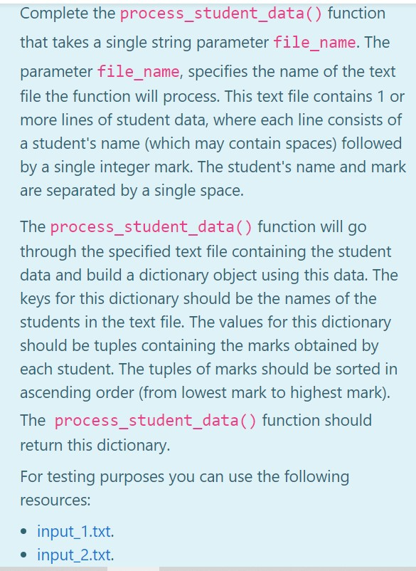Solved Complete the process_student_data() function that | Chegg.com