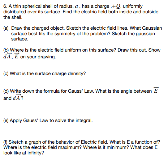 Solved 6. A thin spherical shell of radius, a, has a | Chegg.com
